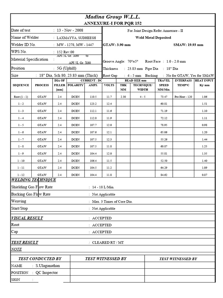 Dokumen - Tips PQR 152 Run Sheet | PDF | Welding | Construction