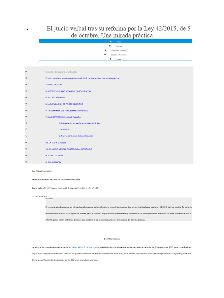 El Juicio Verbal Tras Su Reforma Por La Ley 42.2005 | PDF | Demanda ...