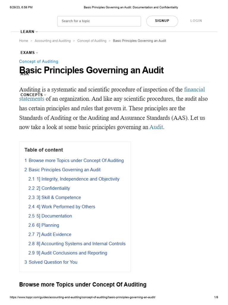 Basic Principles Governing An Audit - Documentation and Confidentiality ...