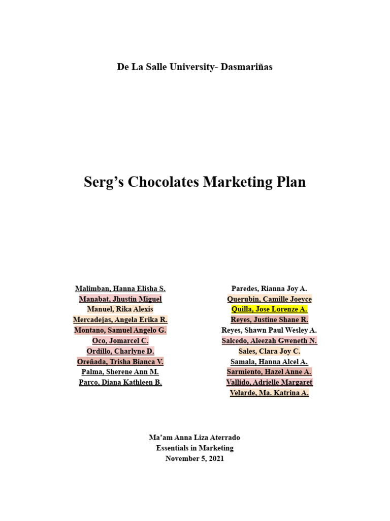 Serg S Marketing Plan PDF | PDF | Chocolate | Social Media