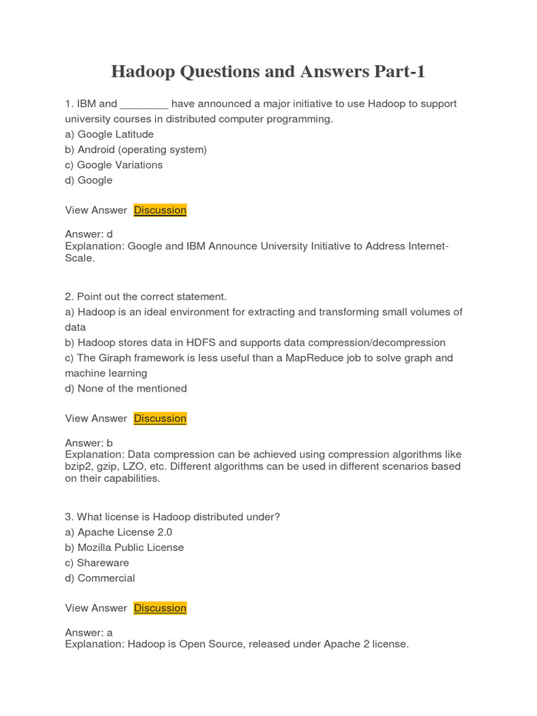 Hadoop Questions And Answers Part 100 Pdf Apache Hadoop Map Reduce 