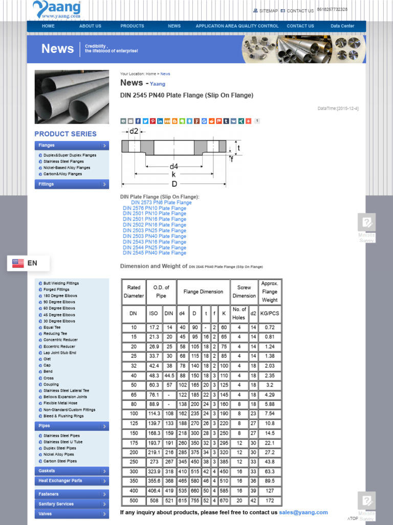 DIN 2545 PN40 Plate Flange (Slip On Flange) | PDF | Pipe (Fluid ...