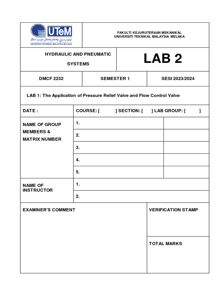 Lab 02 The Application of Pressure Relief Valve and Flow Control Valve v1 | PDF | Valve | Pump