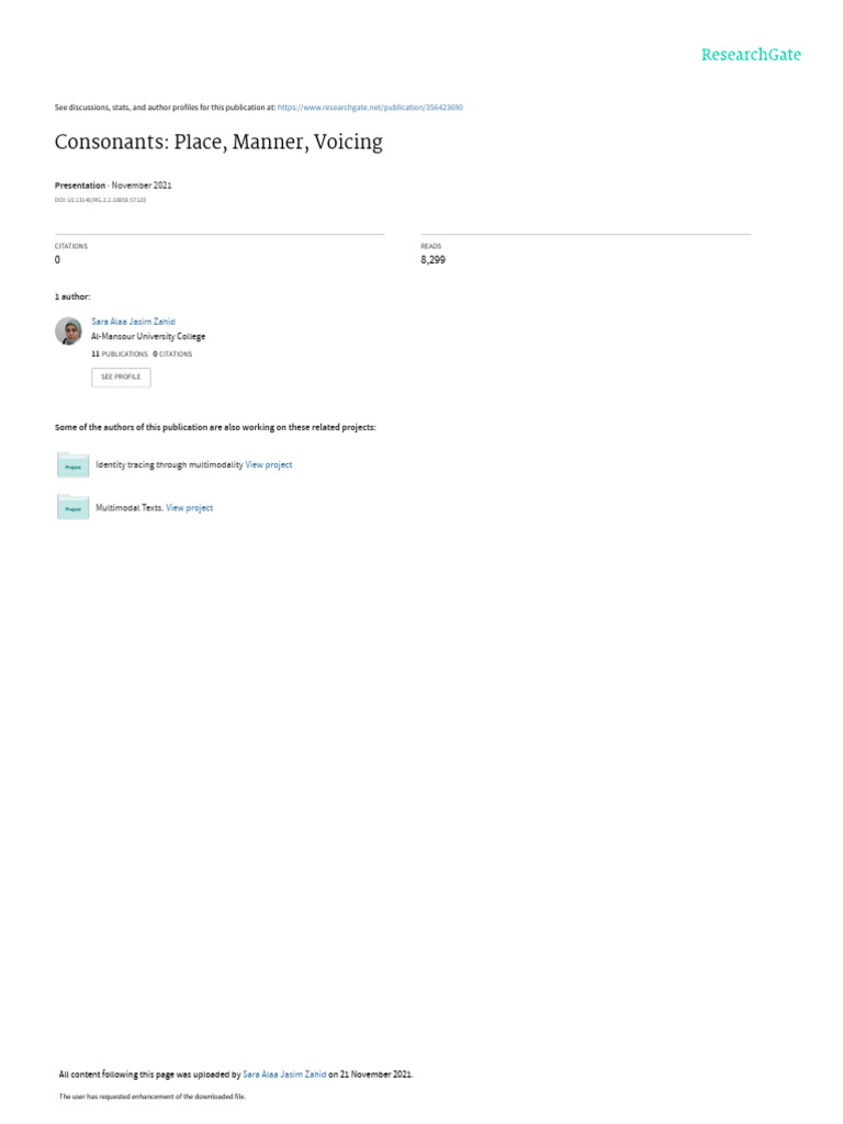 Consonants Place Manner Voicing | PDF | Phonetics | Human Voice