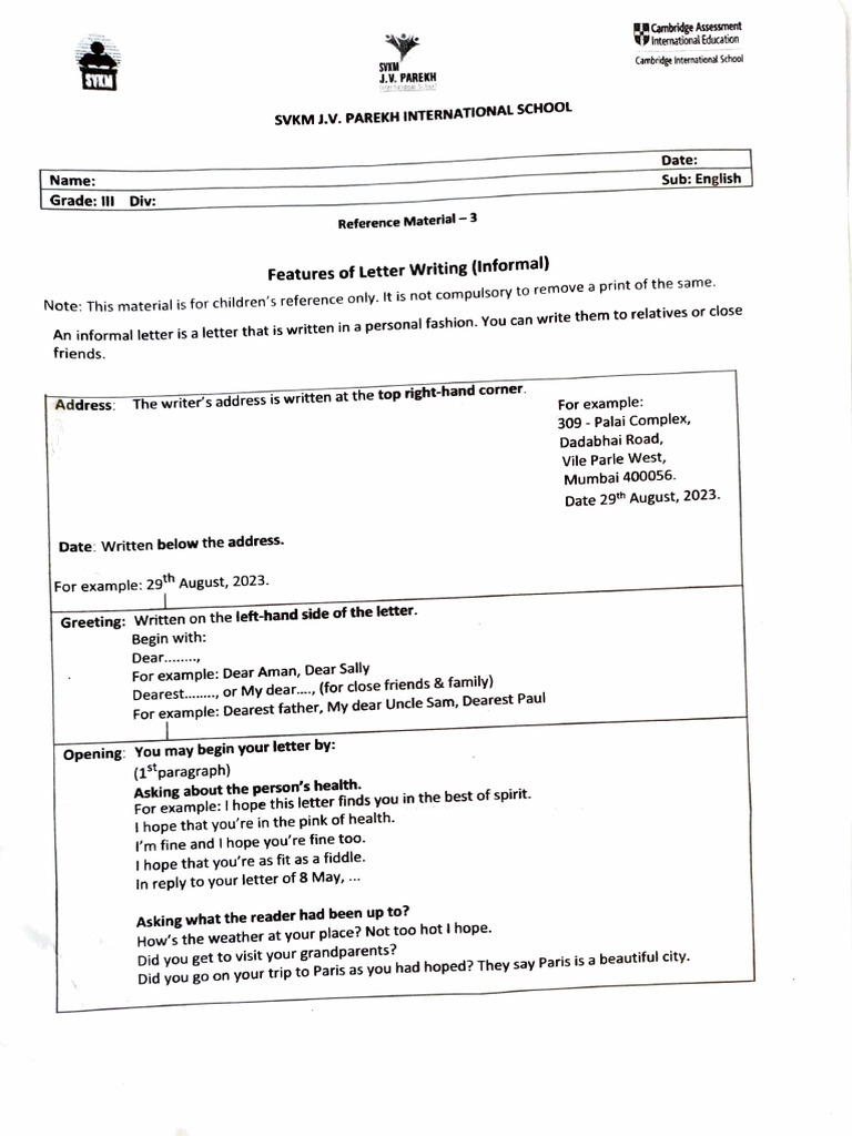 Informal Letter Writing | PDF