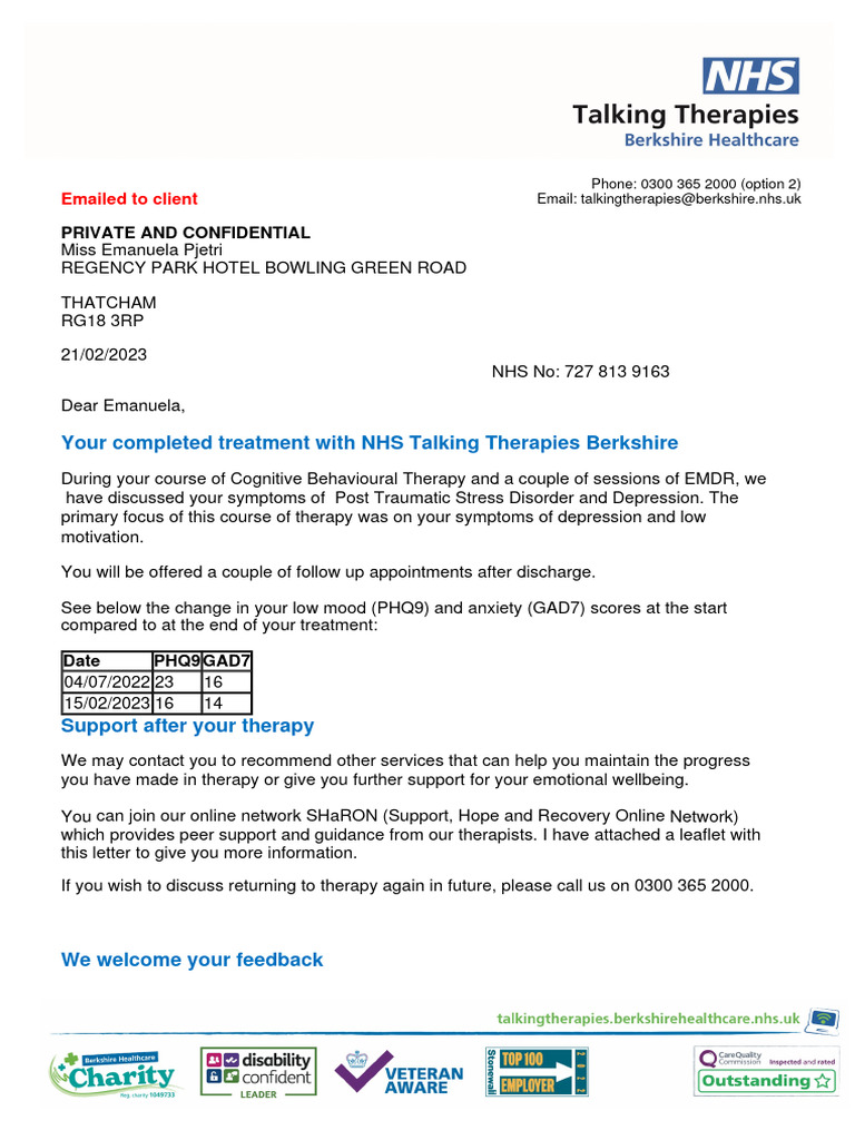 NHS Talking Therapies Treatment Summary | PDF
