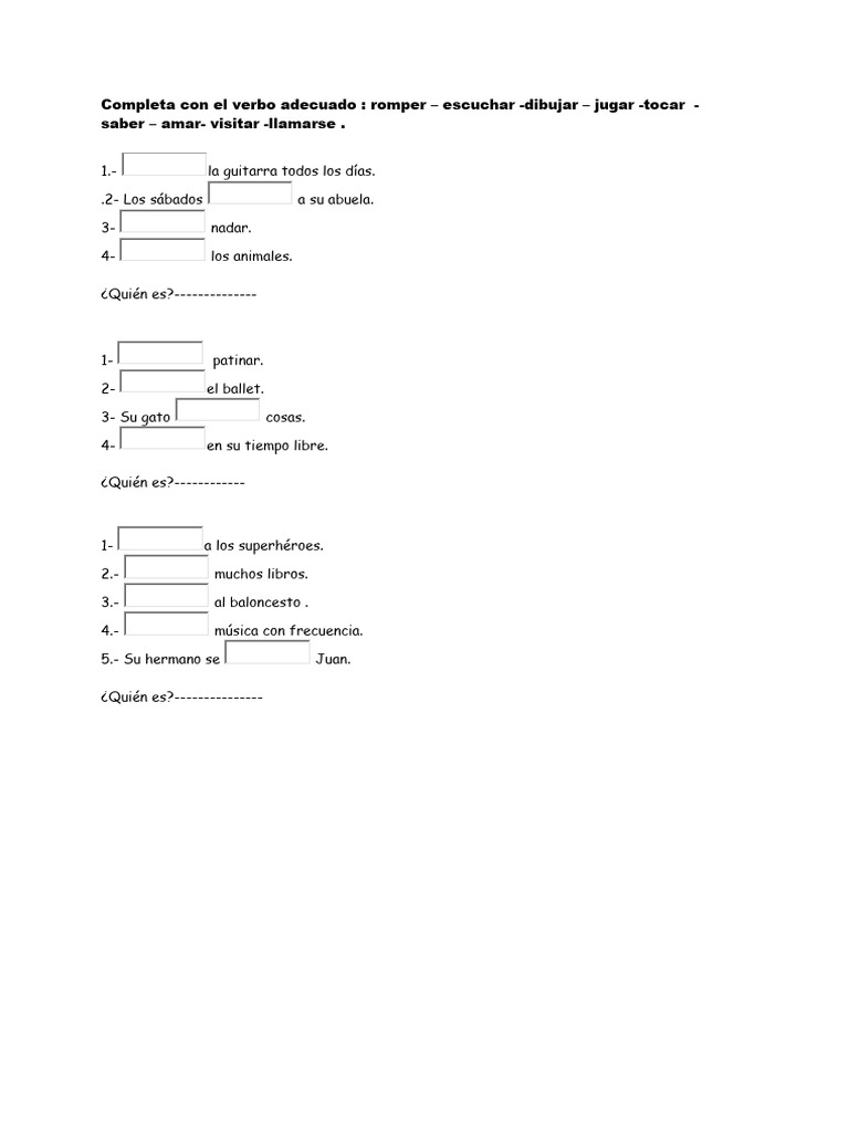 Completa Con El Verbo Adecuado Pdf