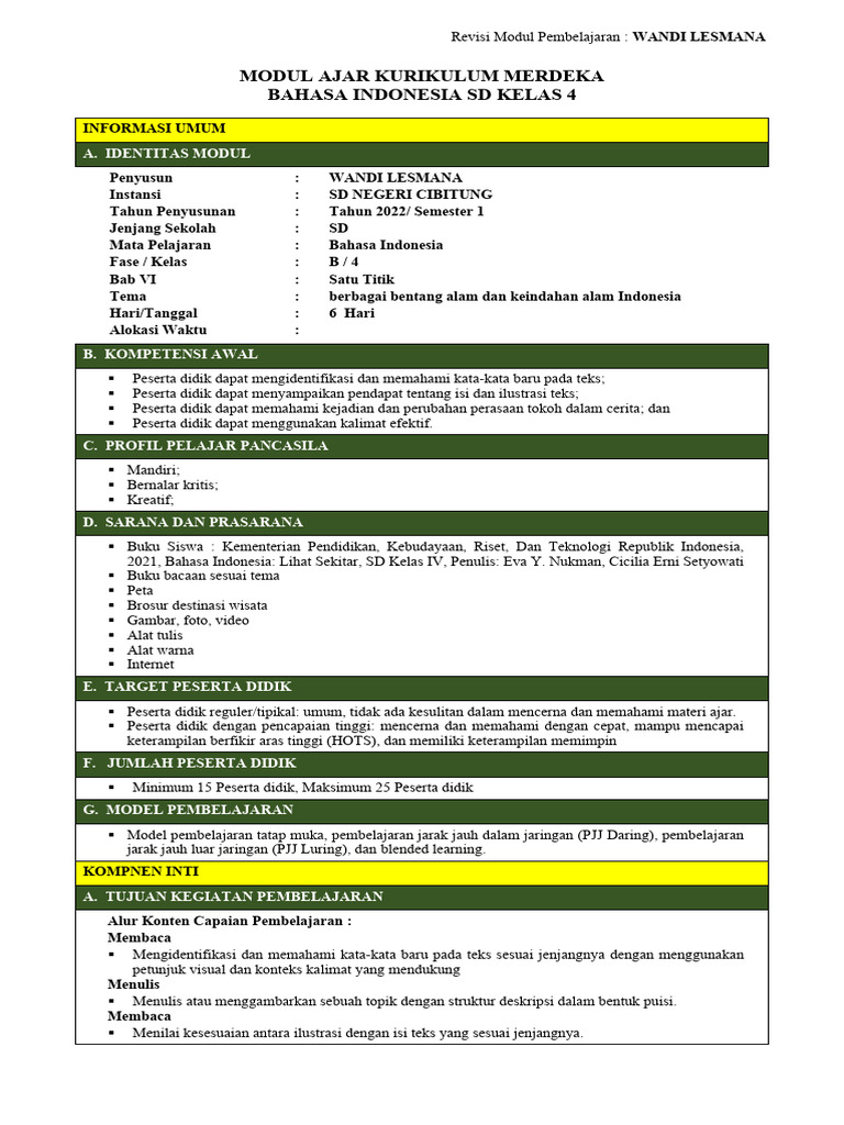Modul Ajar Kurikulum Merdeka Wandi Lesmana | PDF