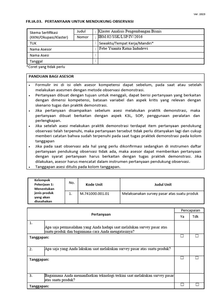FR - IA.03. Pertanyaan Mendukung Observasi (PMO) | PDF