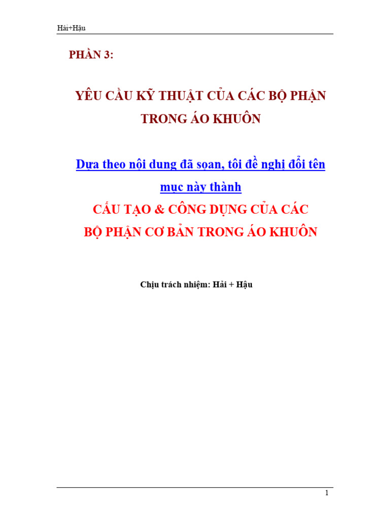 Cau Tao - Cong Dung - Cac Bo Phan Co Ban Khuon - Hai - Hau - Demo | PDF