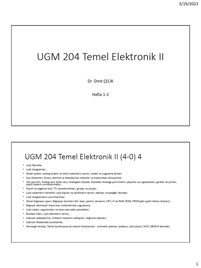Hafta 1-2 Elektronik II Giris v3 | PDF