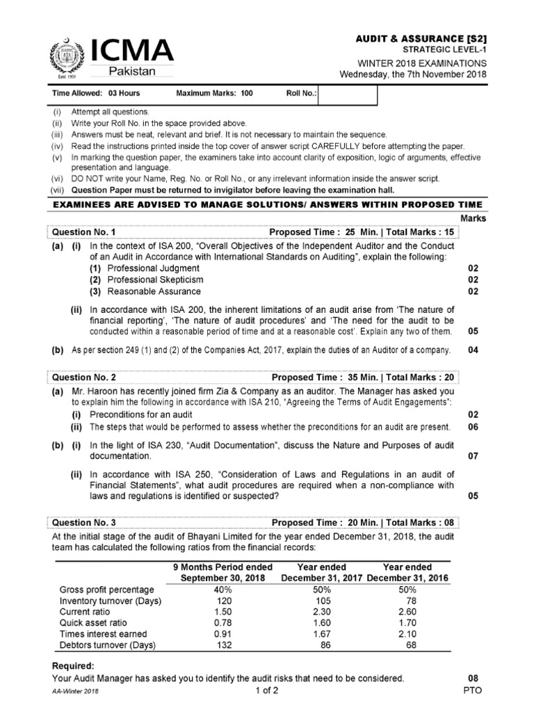 Winter 2018 (Nov 2018) ICMAP Question Paper | PDF