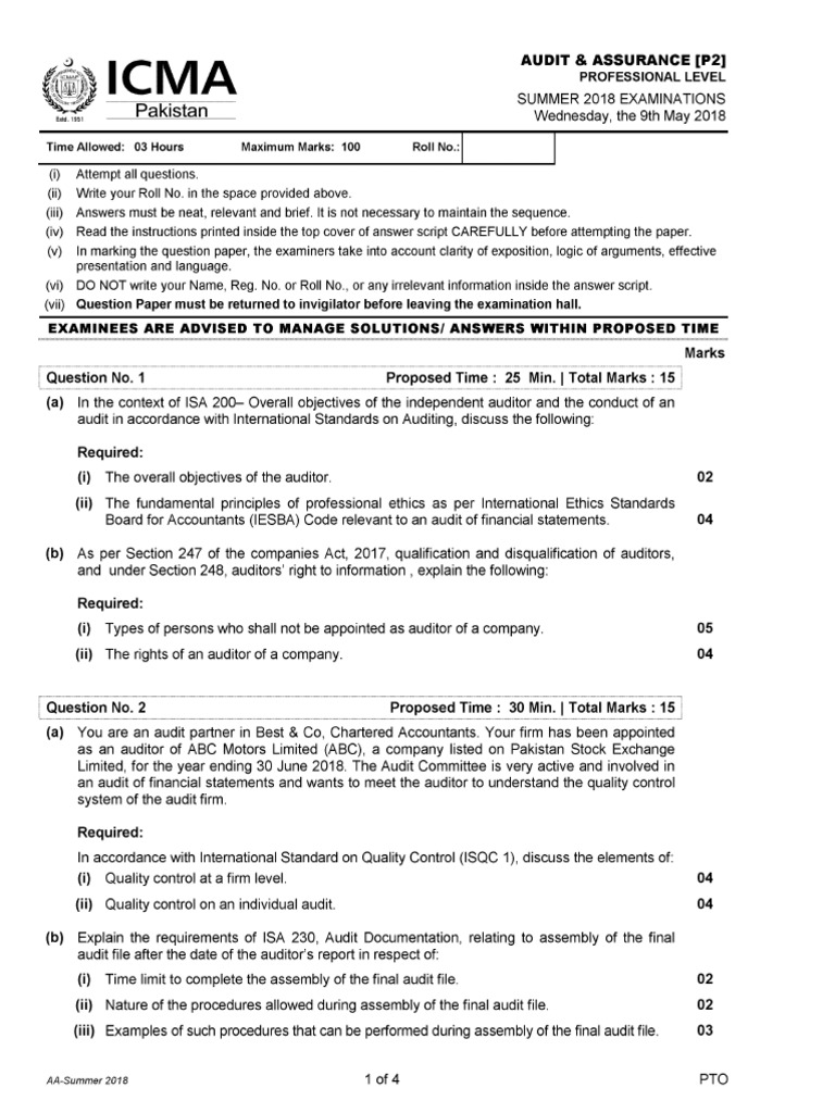Summer 2018 (May 2018) ICMAP Question Paper | PDF