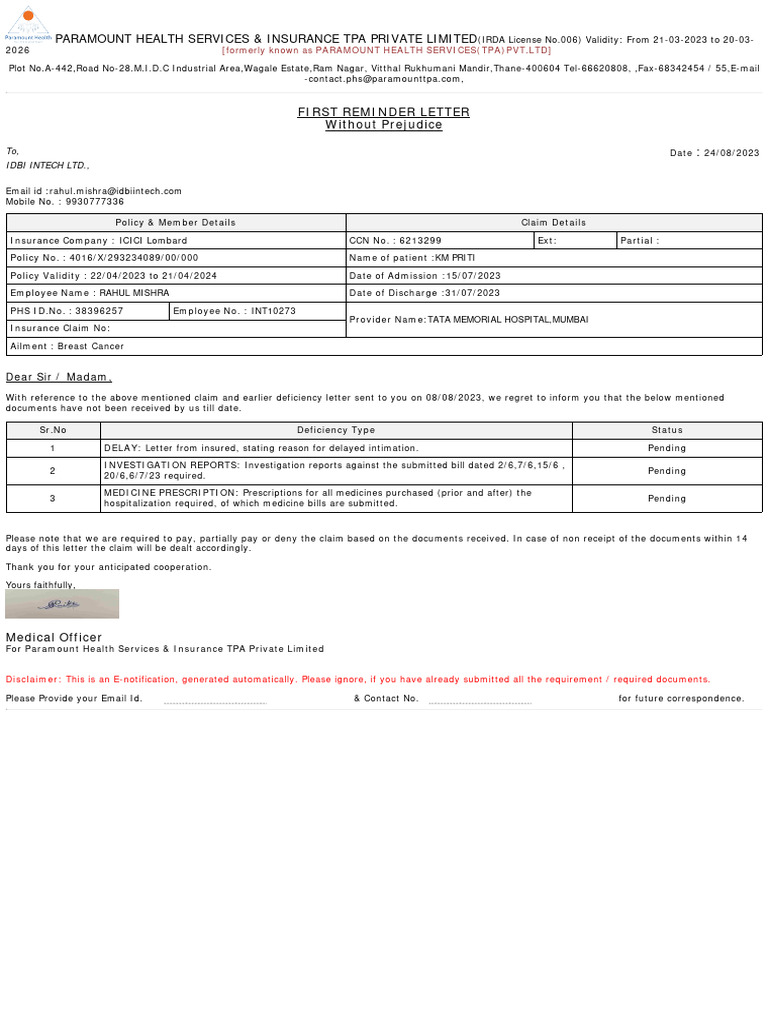 Paramount Health Services & Insurance Tpa Private Limited: First ...