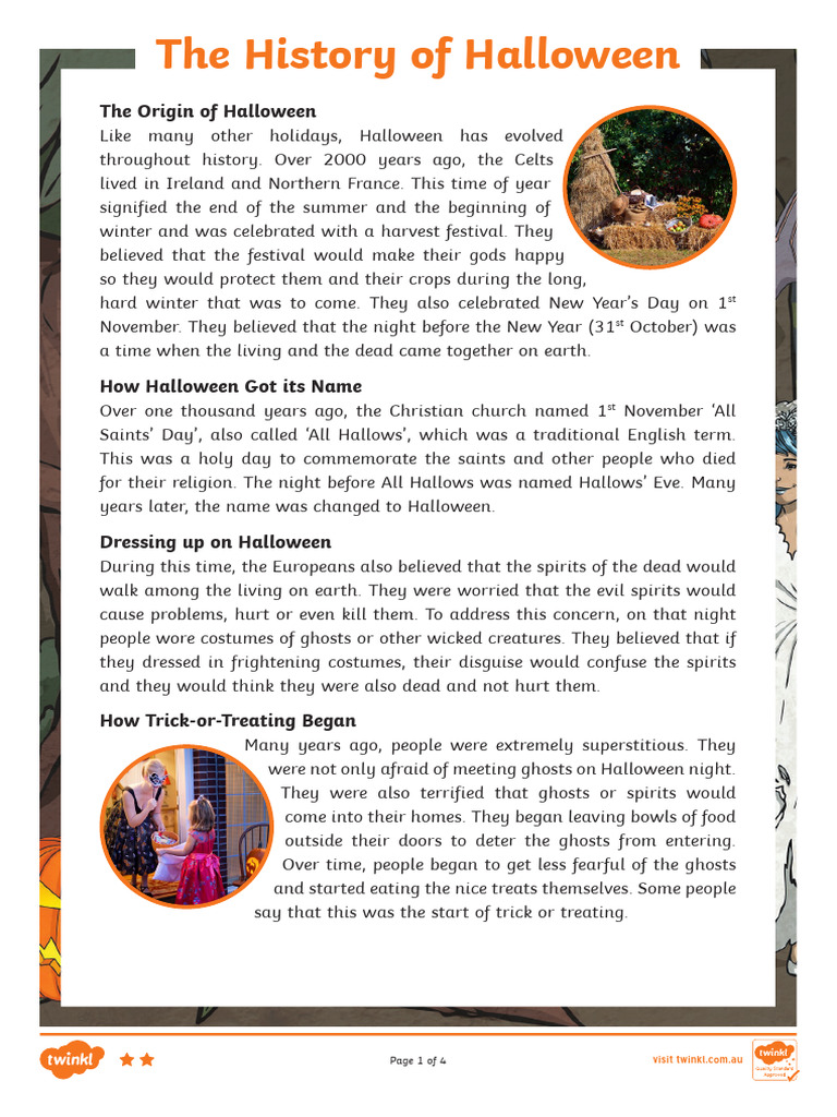 The History of Halloween Middle Ability | PDF | Halloween | Trick Or ...