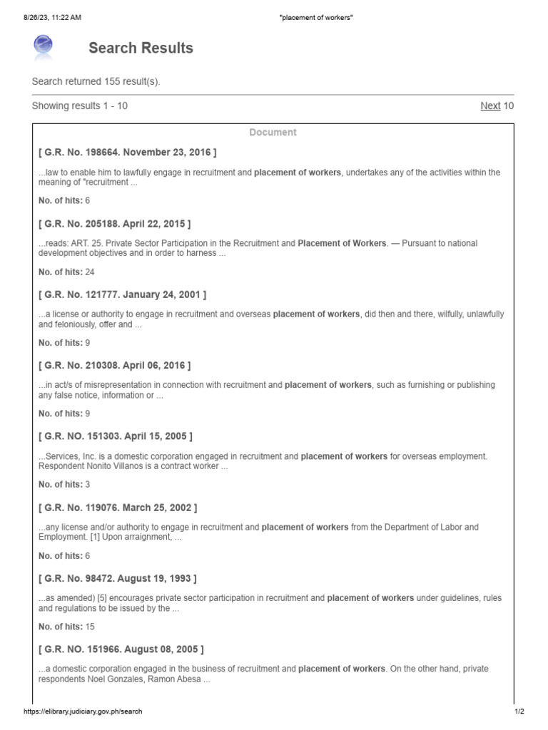 E-Library Search - Supreme Court E-Library - PLACEMENT | PDF | Labor | Common Law