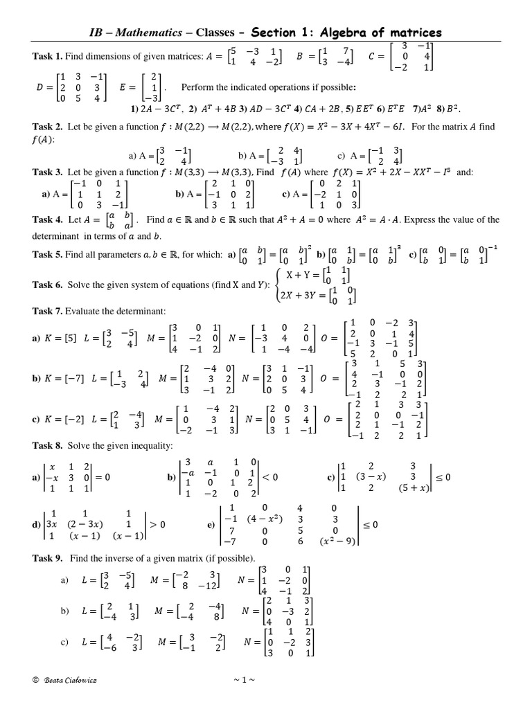 2023 Classes 1-3 Matrices | PDF | Matrix (Mathematics) | Matrix Theory