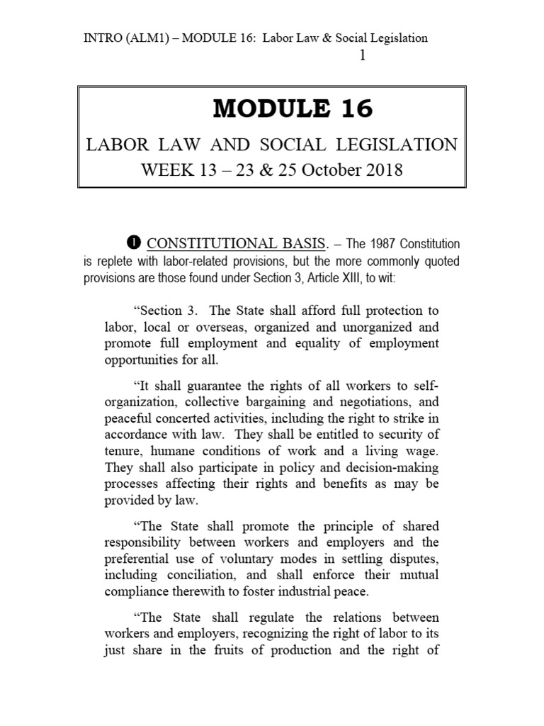 Module 16 Labor and Social Legislation | PDF | Overtime | Employment