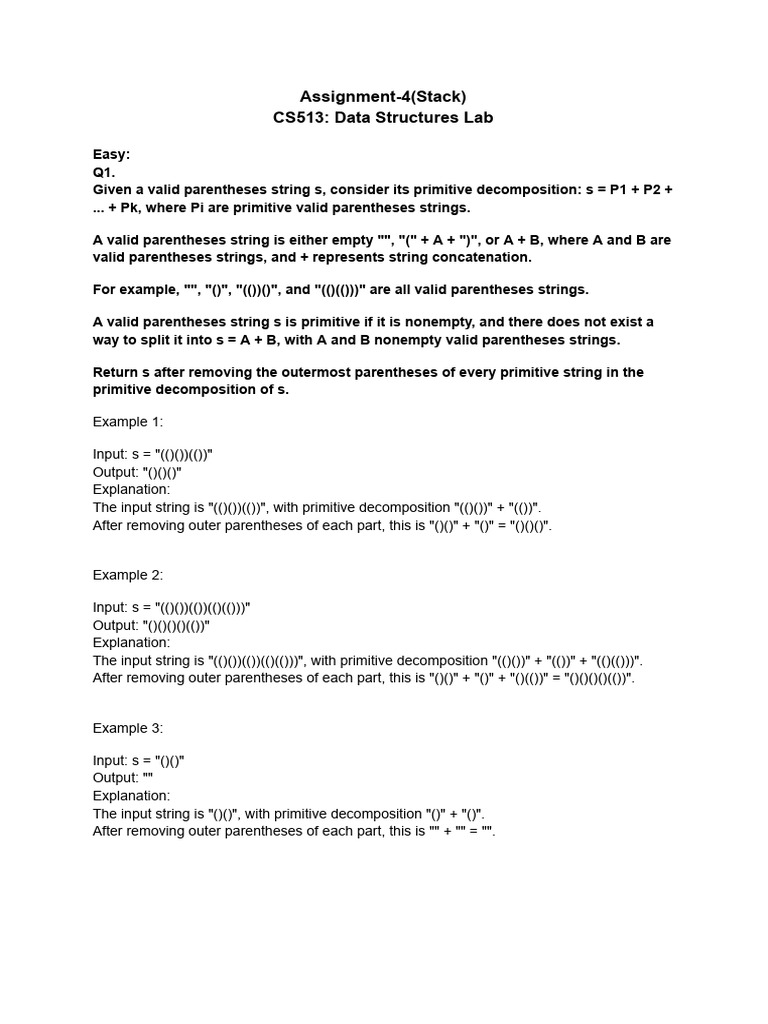 Assignment 4 (Stack) | PDF | String (Computer Science) | Numbers Assignment 4 (Stack) | PDF | String (Computer Science) | Numbers