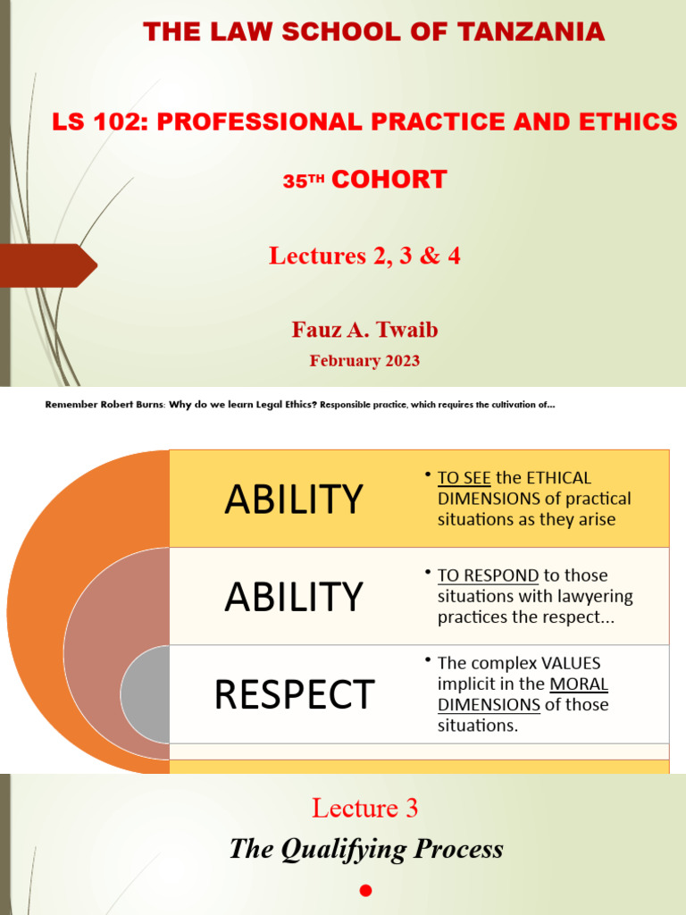 .LS 102 Professional Practice & Ethics (Lectures 2, 3 & 4 - Cohort 36) February 2023 (1 ...