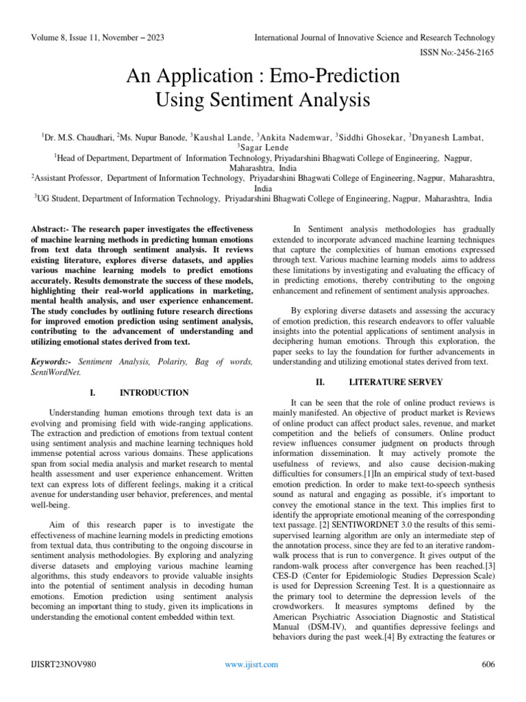 An Application: Emo-Prediction Using Sentiment Analysis | PDF | Machine Learning | Support ...