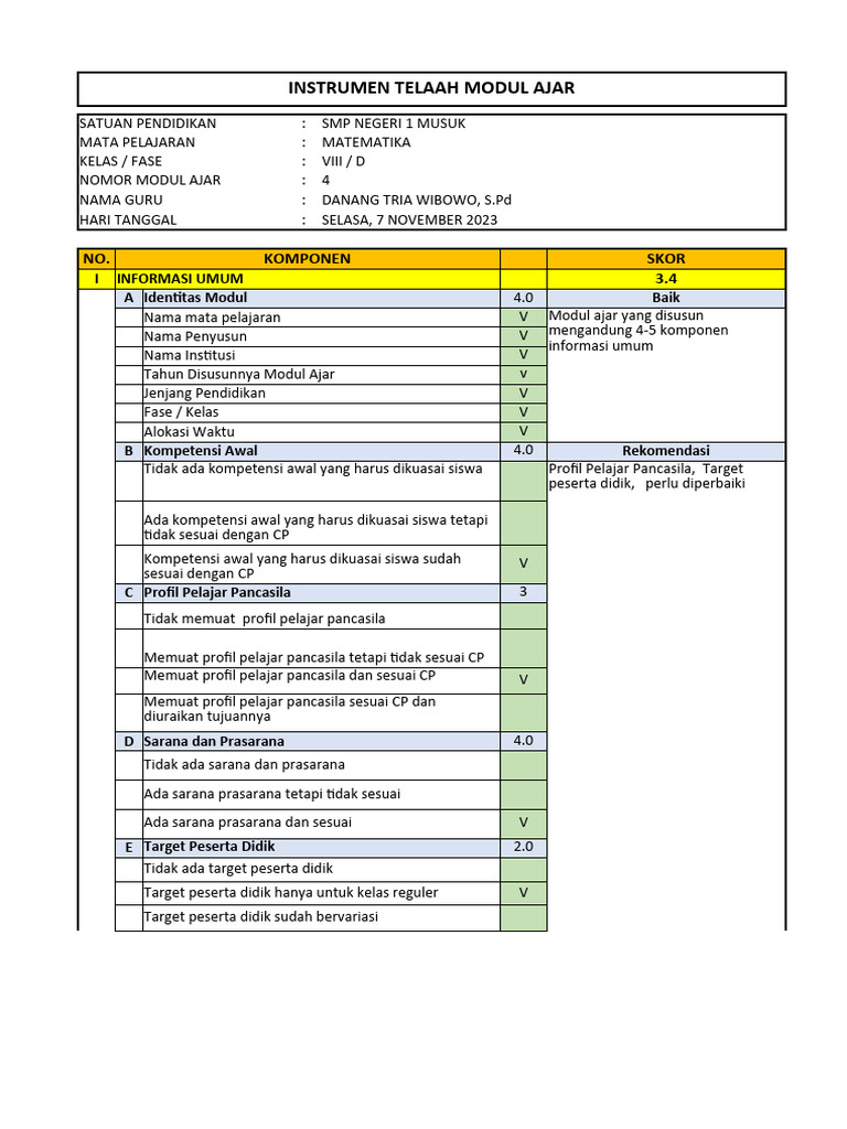 Instrumen Modul Ajar Supervisi | PDF