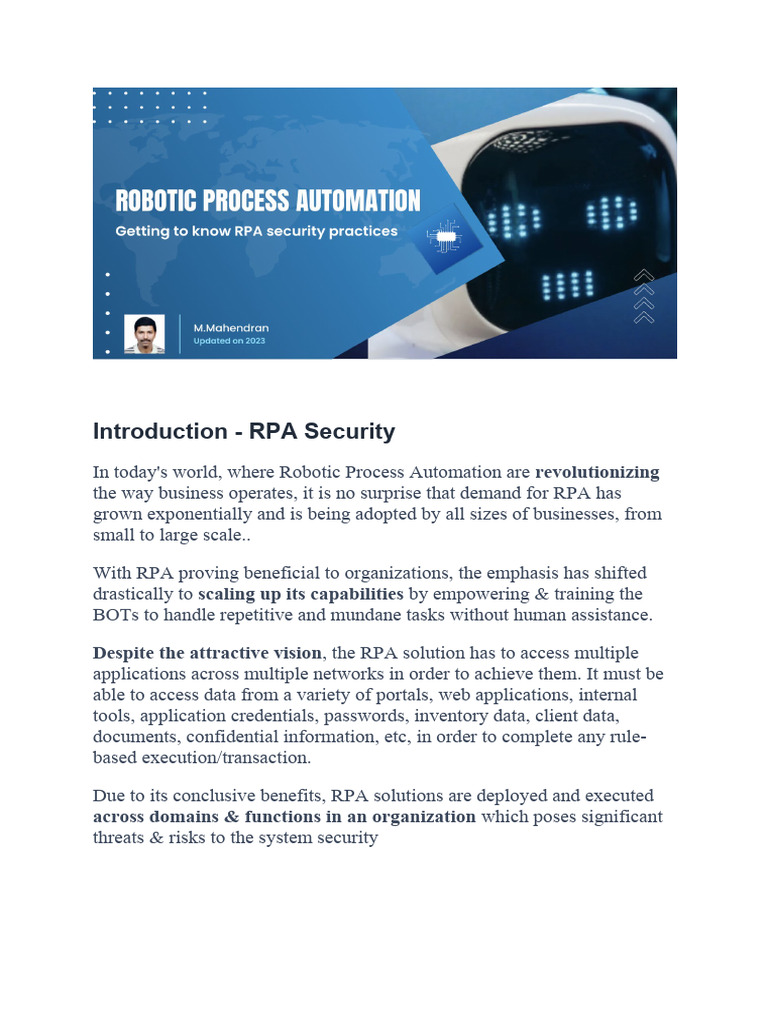 Getting To Know RPA - Security Best Practices | PDF | Internet Bot | Computing