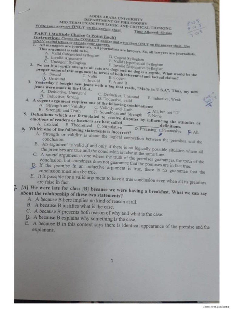 @hahuethiopia1.AAU - Logic & Critical Thinking - Midexam | PDF