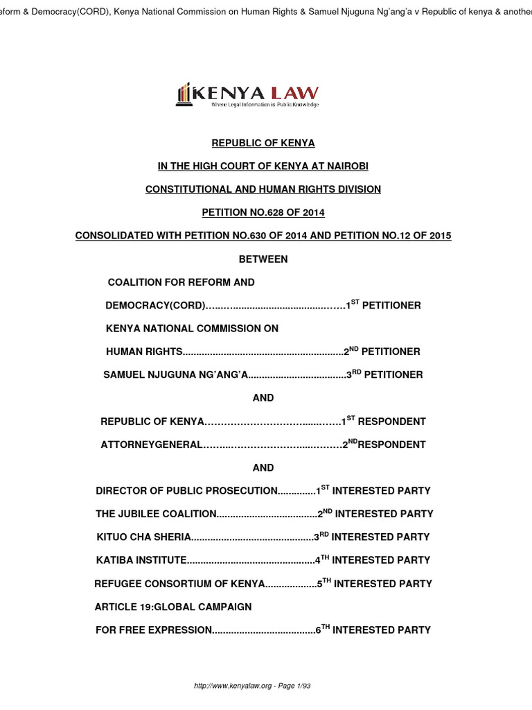 CORD, Kenya National Commission On Human Rights Samuel Njuguna Ng'Ang'a ...