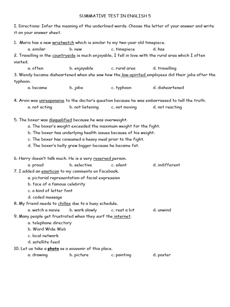 Summative Test in English 5 | PDF