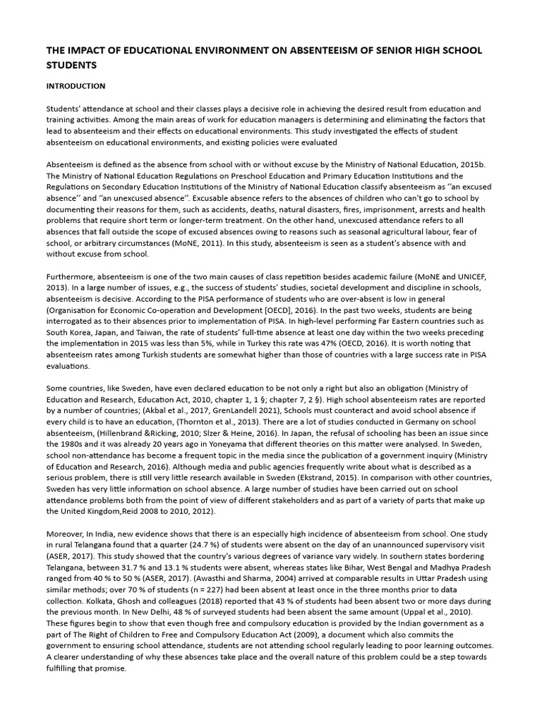 The Impact of Educational Environment On Absenteeism of Senior High ...