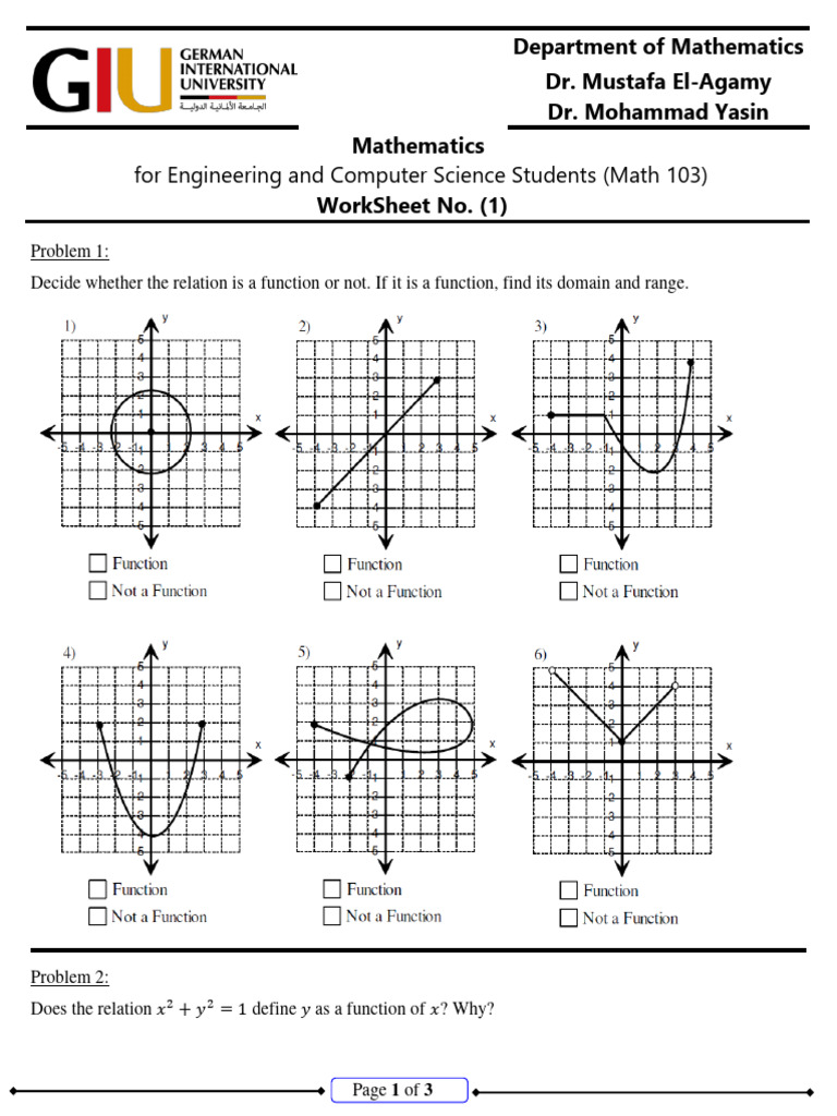 Worksheet 1 | PDF | Function (Mathematics) | Slope