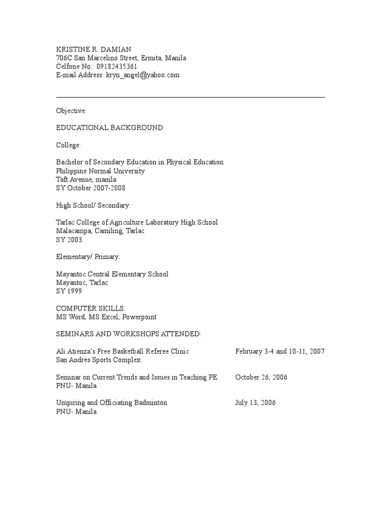 Resume Tin | PDF | Metro Manila | Sports