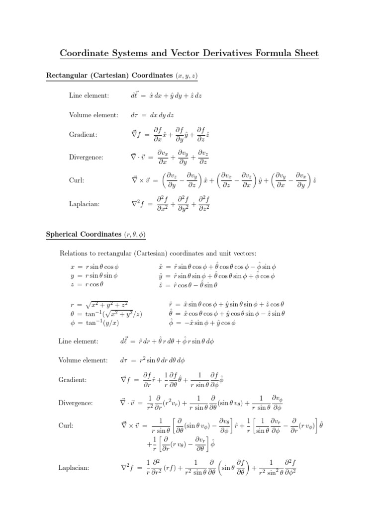 Formulas | PDF | Coordinate System | Gradient