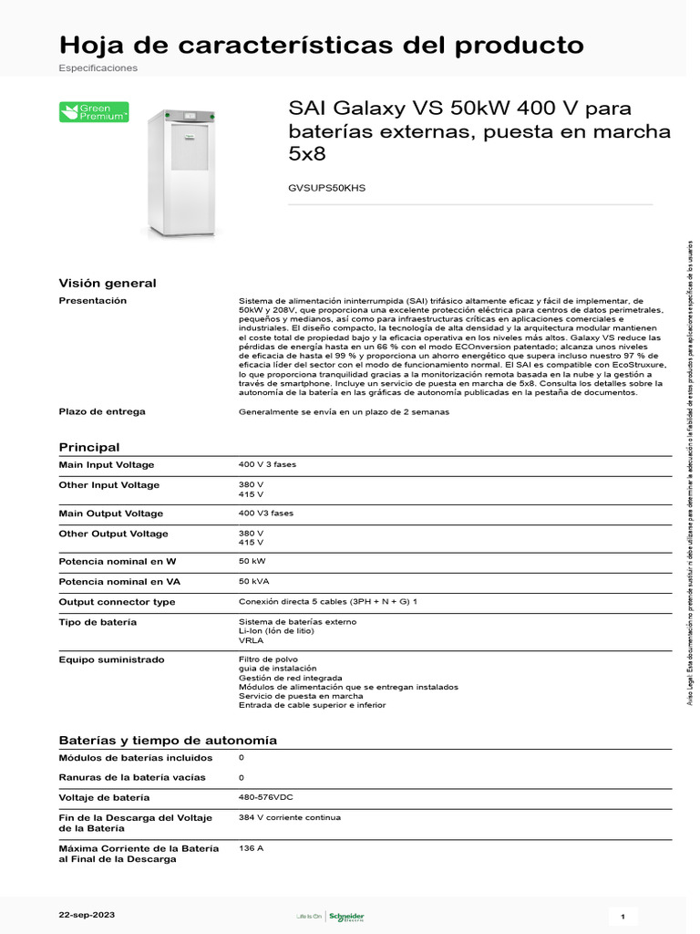 Galaxy VS - GVSUPS50KHS | PDF | Ingenieria Eléctrica | Electricidad