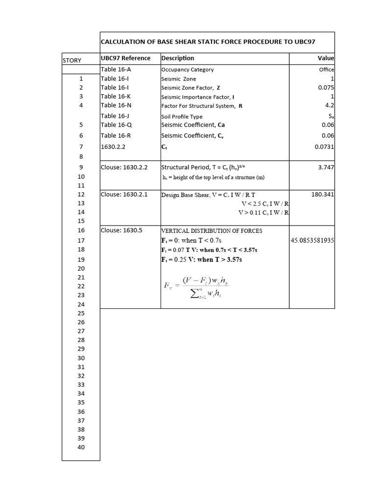 UBC97 Base Shear Calculation Guide | PDF | Applied And ...