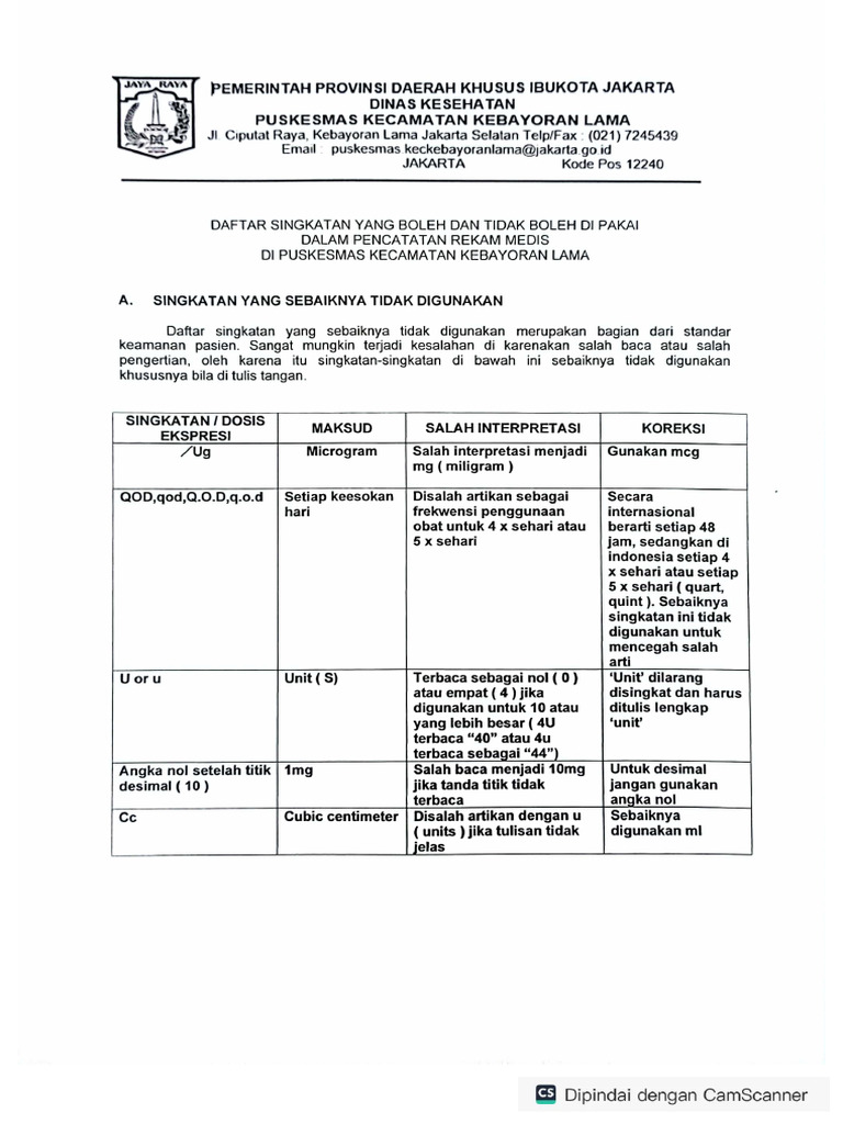 Daftar Singkatan Yang Boleh Dan Tidak Boleh Di Pakai Dalam Pencatatan Rekam Medis | PDF