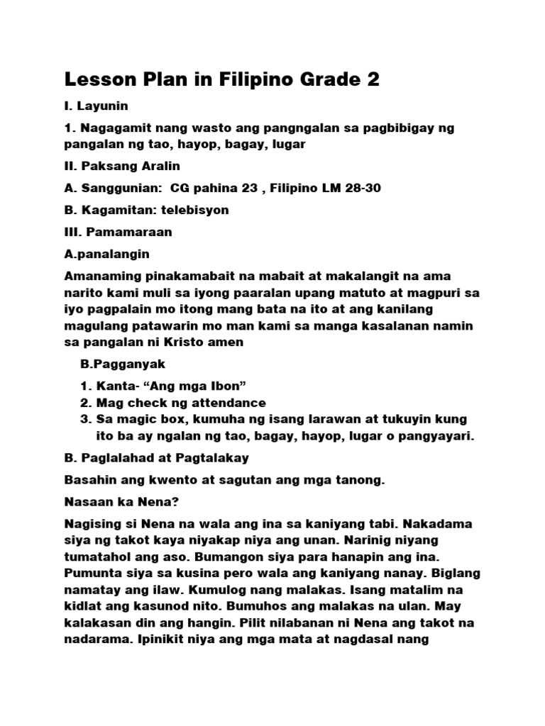 Lesson Plan in Filipino Grade 2 | PDF