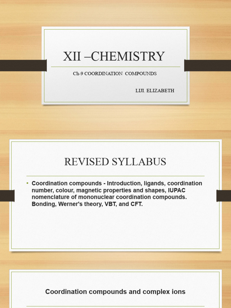 Xii - Ch-9 Coordination Compounds (Part-1 &2) | PDF | Coordination Complex | Ligand