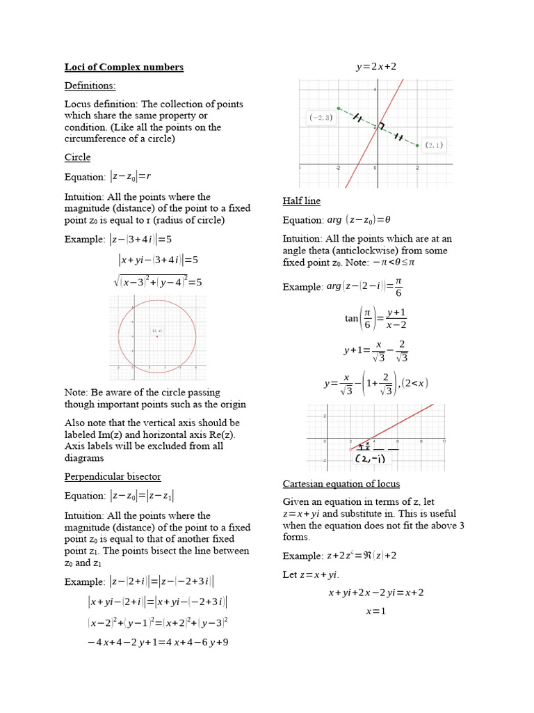 Topic Summary of Loci of Complex Numbers | PDF | Circle | Analytic Geometry