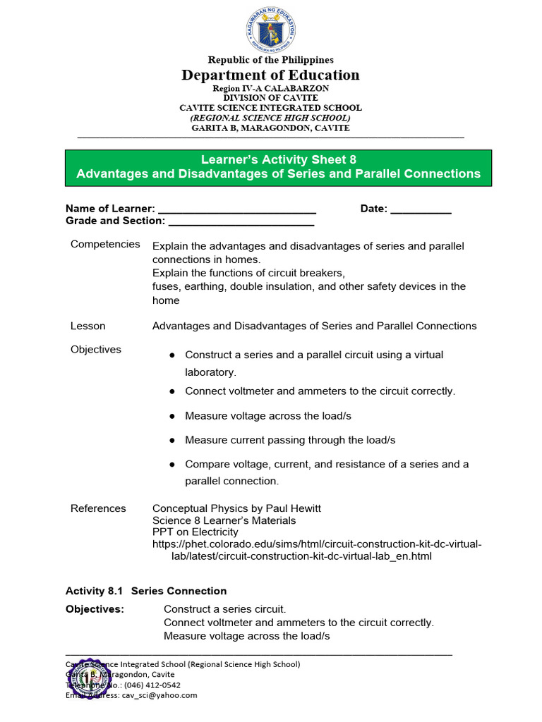 Q1W8Sci8 LAS8-electricity | PDF | Series And Parallel Circuits | Voltage