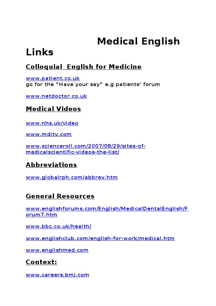 Medical English Resources and Tools | PDF