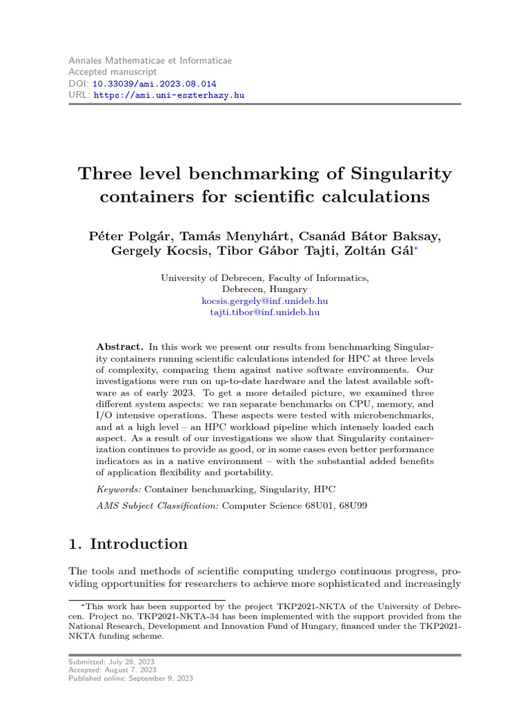 Three Level Benchmarking of Singularity Containers For Scientific Calculations | PDF | Central ...