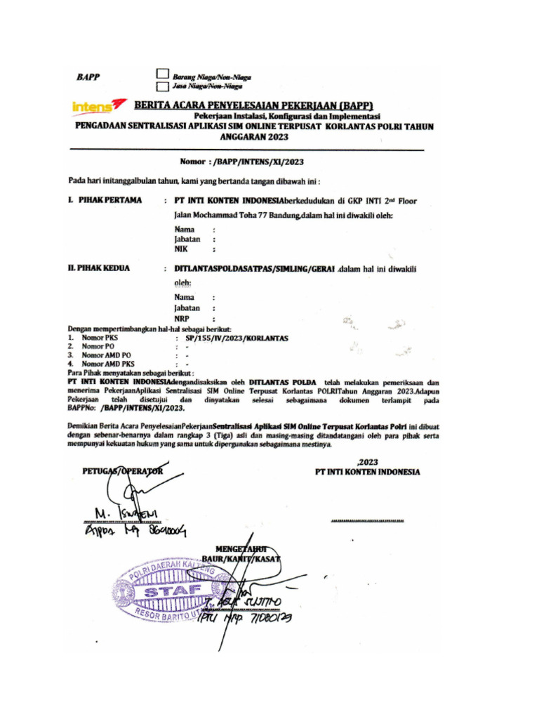 Berita Acara Penyelesaian Pekerjaan (Bapp) . | PDF