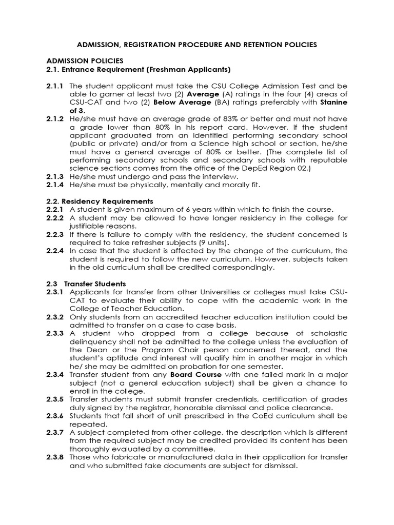 Admission Policies | PDF | University And College Admission | Teachers
