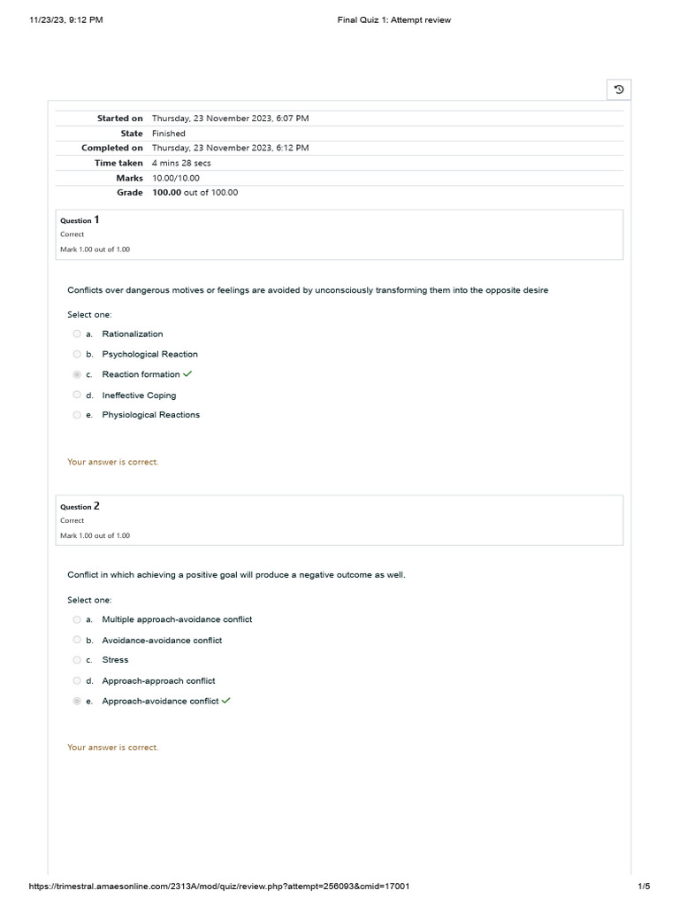 Final Quiz 1 - Psychology 100% | PDF Final Quiz 1 - Psychology 100% | PDF