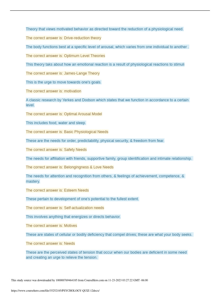 Quiz and Answers | Download Free PDF | Motivational | Motivation