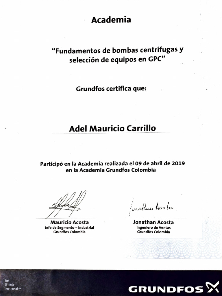Certificado Grundfos | PDF