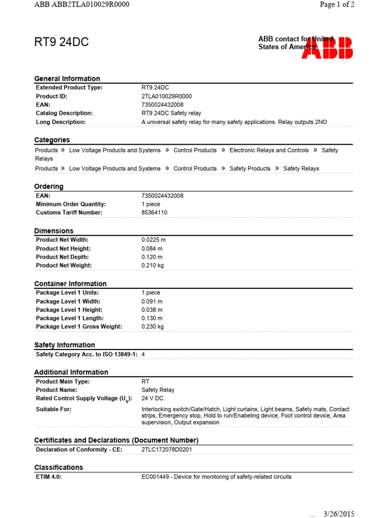 RT9 24DC: ABB Contact For United States of America | PDF | Relay ...