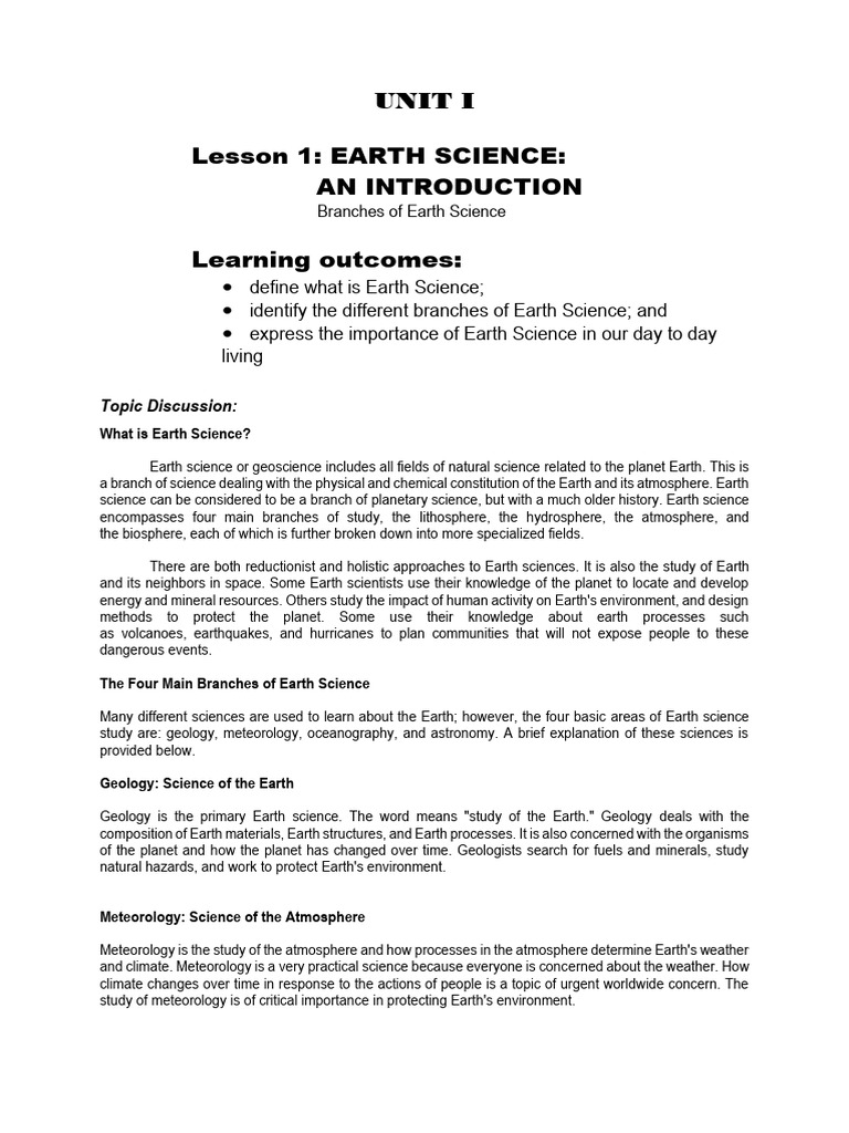 Unit I Earth Sci | PDF | Earth Sciences | Earth Phenomena